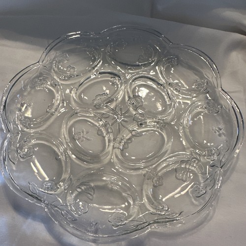 Vintage 10” Clear Floral Design Glass Deviled Egg Platter | eBay