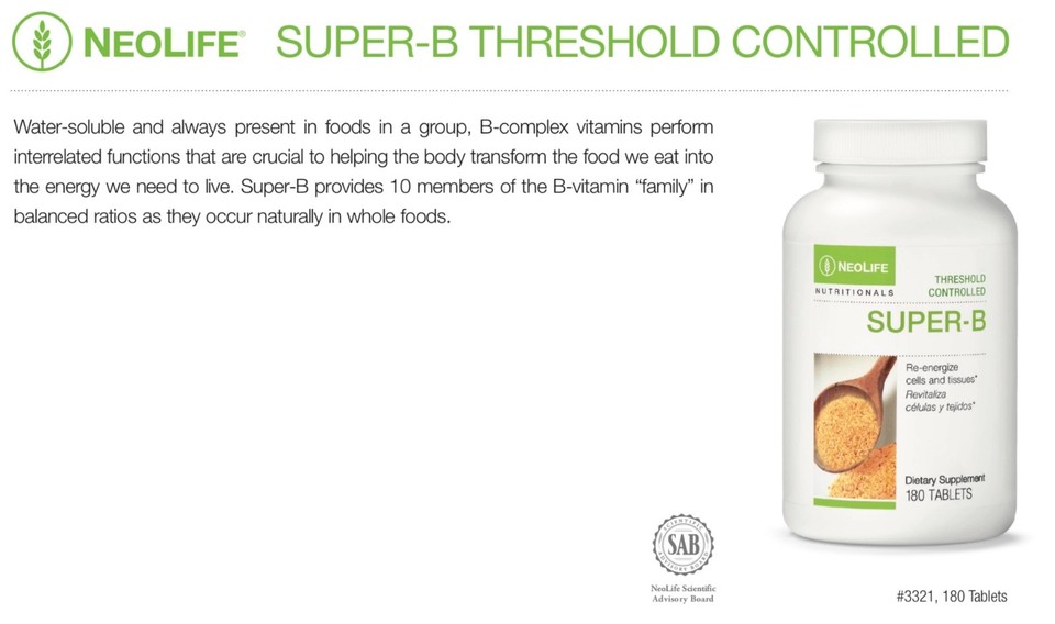 NeoLife Super B Threshold Control All 8 B vitamins to support stress ...