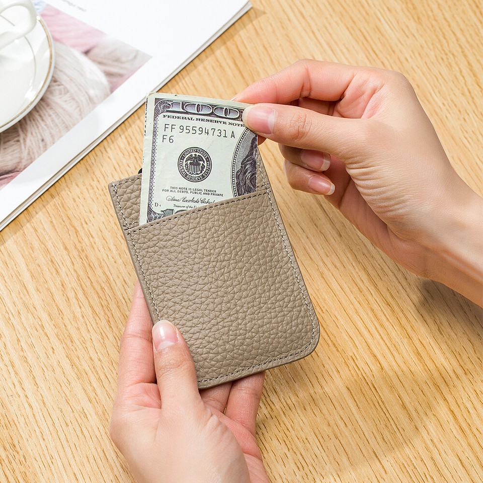 Genuine Leather Unisex Pull-out Slim Wallet Multi-cards Case Purse RFID ...