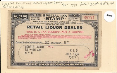 $25.00 Retail Liquor Dealer Special Tax Stamp 1939-1940 (51895) | eBay