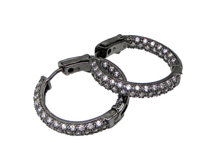 925 Sterling Silver White Cubic Zirconia Dark Tone Hoop Earrings EG1441 ...