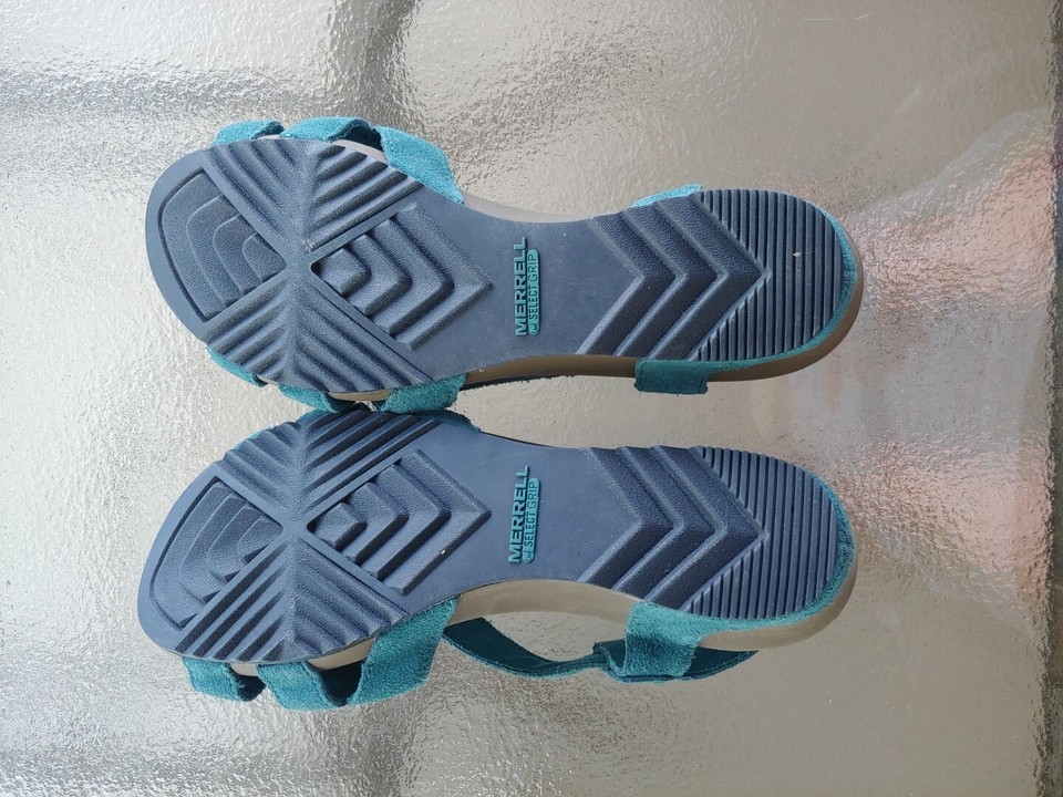 Merrell Revalli Dragonfly Blue Teal Leather Strappy Wedge Sandals Women ...