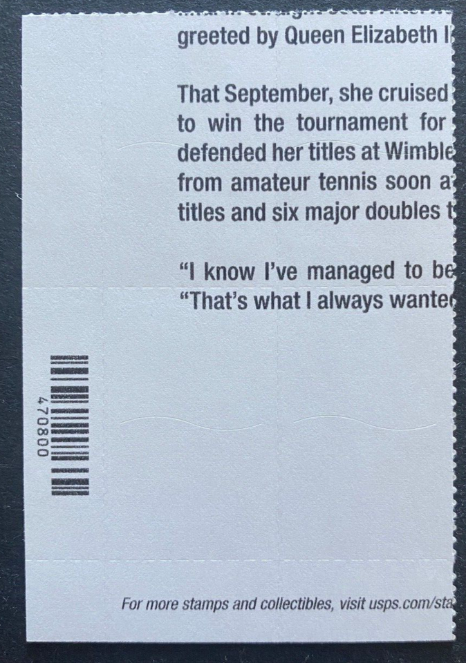 US Stamps, Scott #4803 "Althea Gibson" plate block Forever (46c) 2013 ...