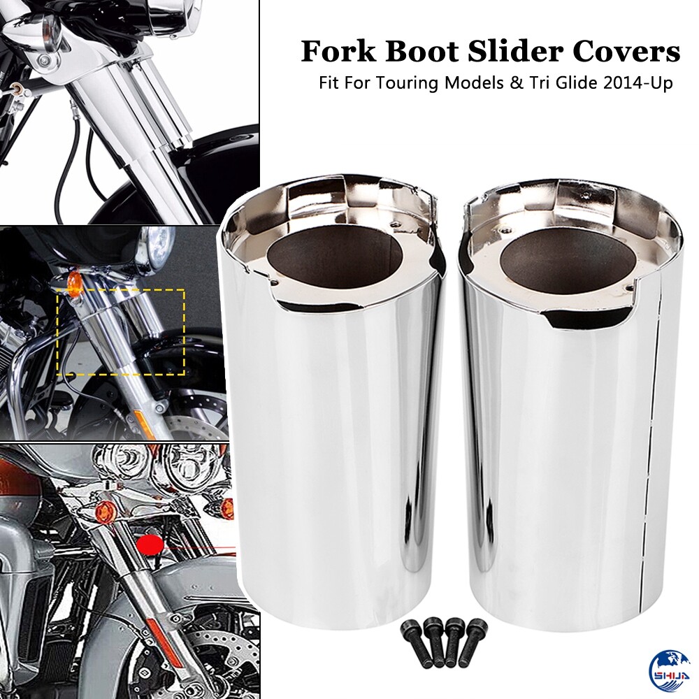 Chrome Upper Fork Boot Slider Cover Cow Bells For Harley Street Glide 2014-Later | eBay