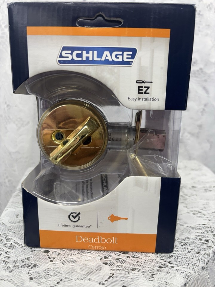 Schlage Deadbolt Lock – Brass Finish – Single Cylinder – EZ ...