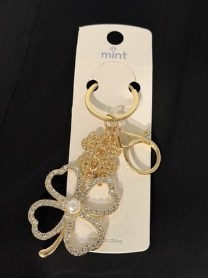 Mint Clover Gold Flower Key Chain Rhinestone Pearl Accent for Women | eBay