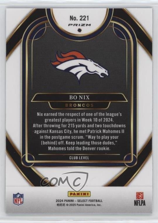 2024 Panini Select Club Level Red & Blue Shock Prizm Bo Nix #221 11s8 ...