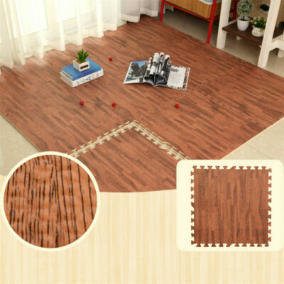 1/2'' Thick Set Interlocking Floor Mat 96 Sq Ft Wood Grain Flooring ...