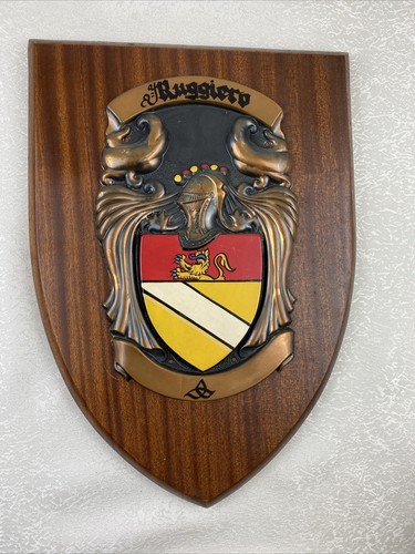 Vintage Coat Of Arms RUGGIERO Family Copper On Wood Wall Hang Plaque ...
