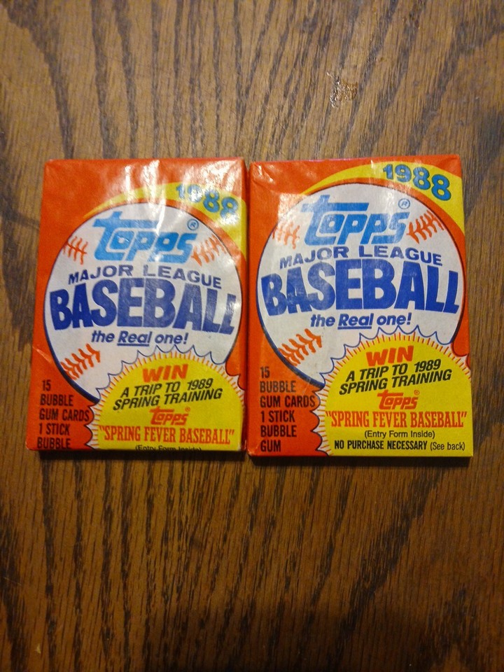 (2)Pcs 1988 Topps Baseball Wax Packs, 15 cards & Bubble Gum, Factory ...