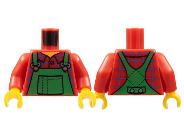 LEGO Minifigure Red Torso Green Overalls Checkered Shirt Farmer Yard ...