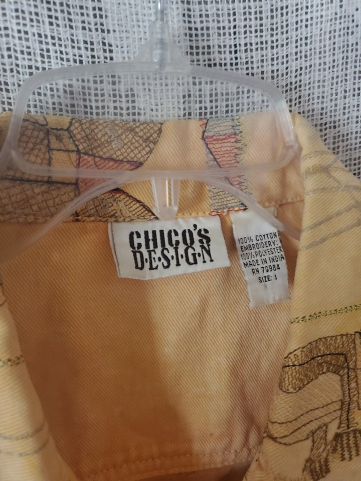 Chicos Design Vintage Jean Jacket Size M/L Embroidered Artsy Tribal ...