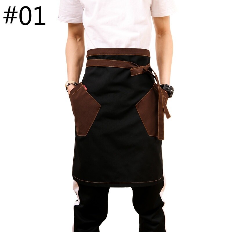 Short Half Waist Canvas Apron Pockets Kitchen Bar Chef Waiter Waitress ...