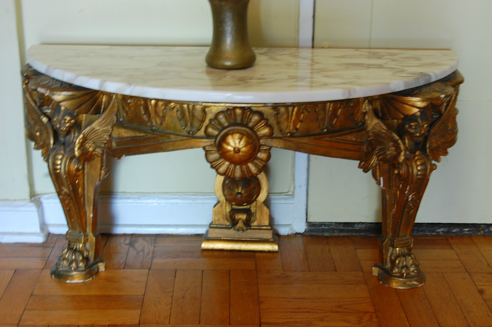 ANTIQUE GOLD GILT WOOD CONSOLE TABLE MARBLE TOP | eBay