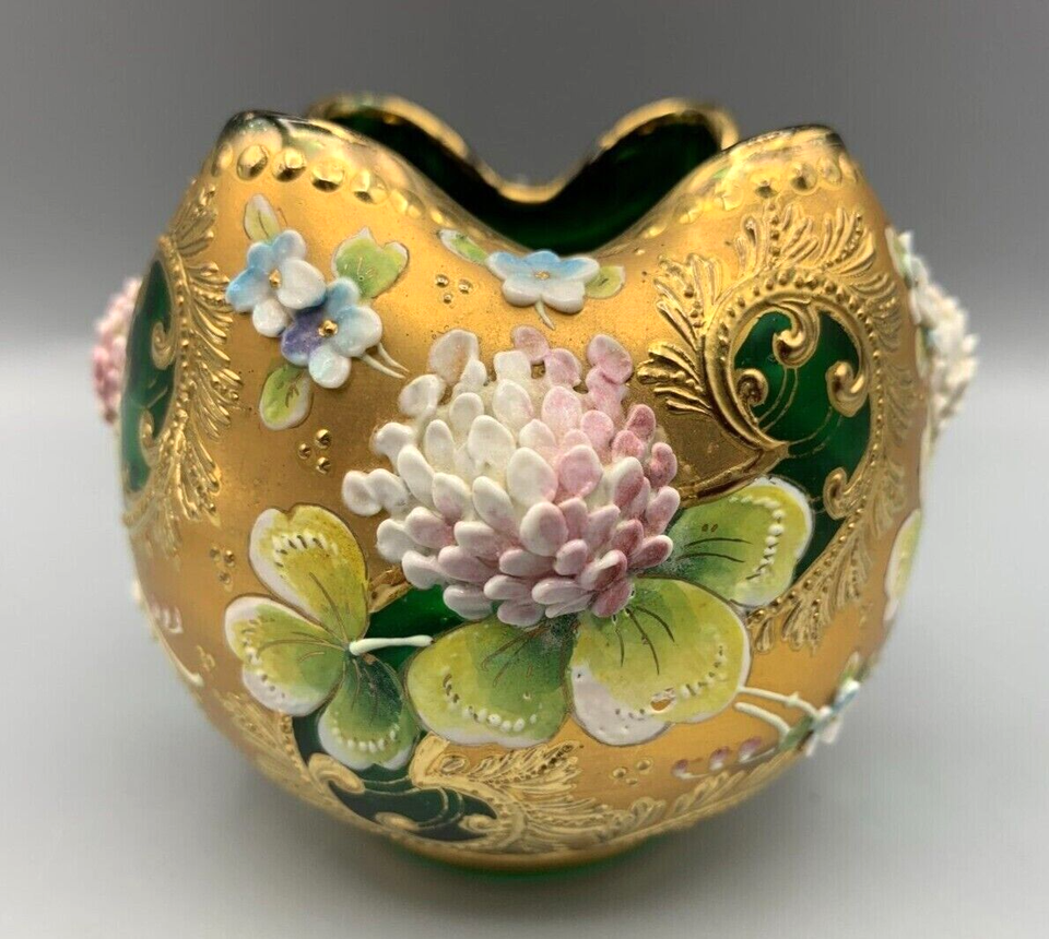ART GLASS VASE BOWL BOHEMIAN MURANO MOSER CZECH ENAMELED GOLD GILT TRE ...