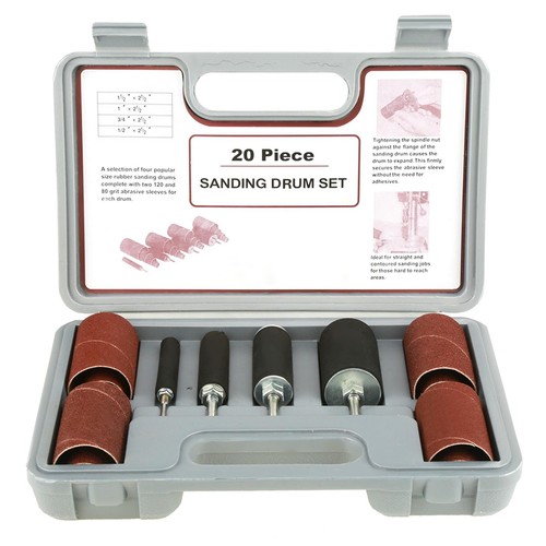 20 Piece Spindle Sanding Drum Set with Case for Drill Press Woodworking ...