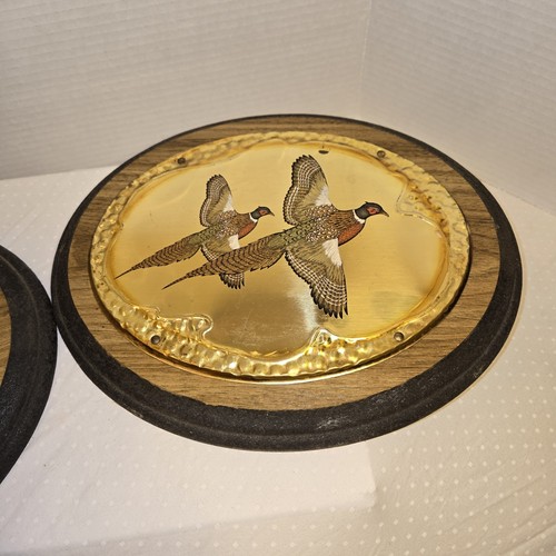 Pheasant Plaques Vintage Brass & Wood Man Room Cabin Hunting Wall Decor ...