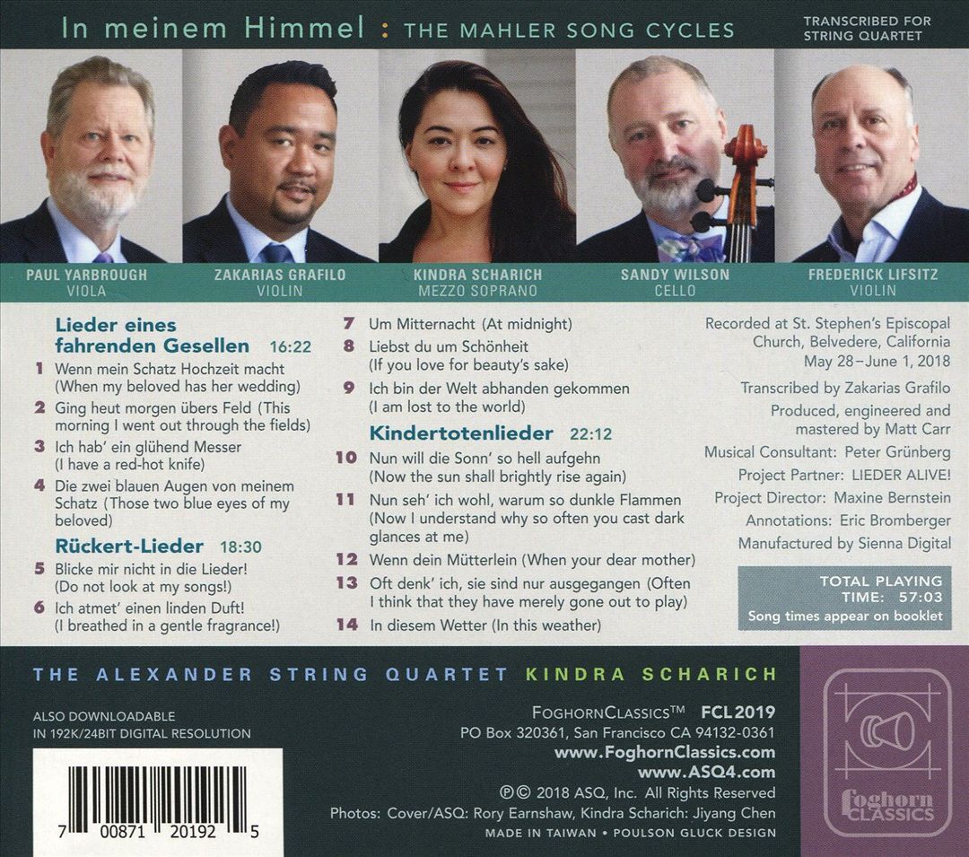 GUSTAV MAHLER - IN MEINEM HIMMEL - SCHARICH / ALEXANDER STRING QUARTET ...