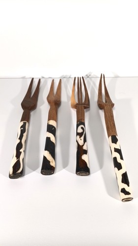 Vintage Hand Carved Zebra Serving Fork Set Wood Safari Zebra Cow | eBay
