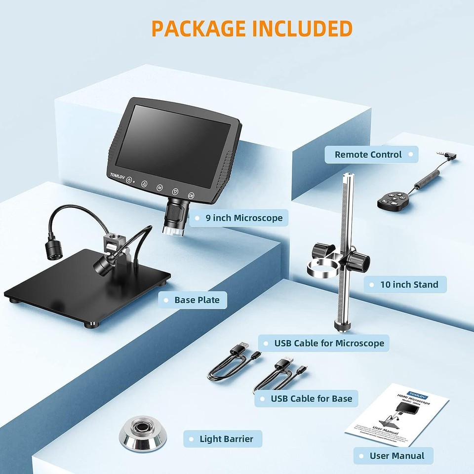 TOMLOV DM04 9" Digital Coin Microscope 10-1200X Soldering Magnifier ...