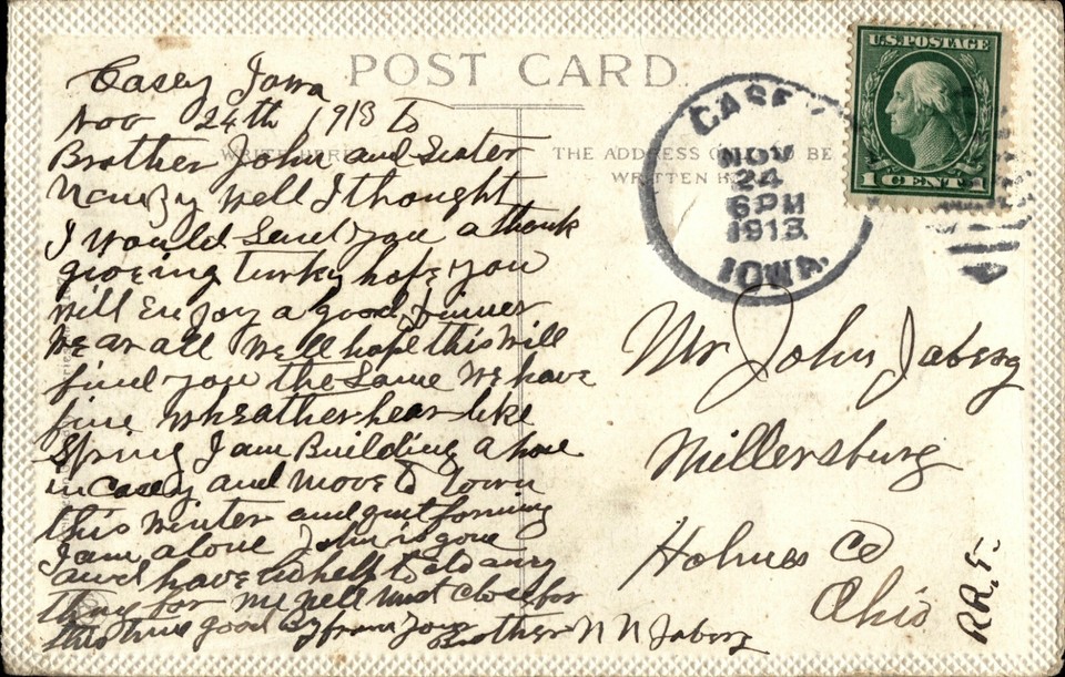 VTG Embossed Turkey Thanksgiving Fall Postcard 1913 Post Marked ...