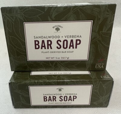 Bolero Sandalwood +Verbena Bar Soaps (2) Plant Derived Made in USA 5 oz ...