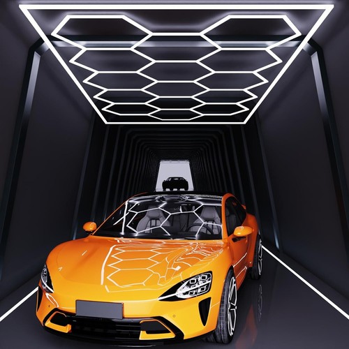 LED Hexagon Garage Lights 6500K Car Detailing Shop Light with Border ...
