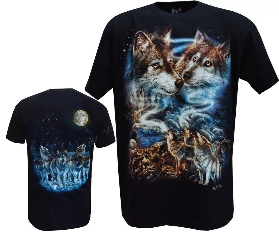 Wolf Pack T-Shirt Wolves Howling to the Spirits Stars Night Sky Forest ...