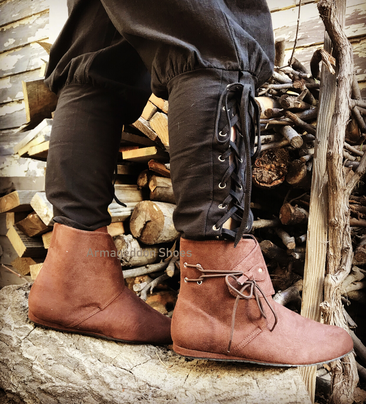 Brown Roman Viking Ragnar Peter Pan Medieval Peasant Mens Costume Boots ...