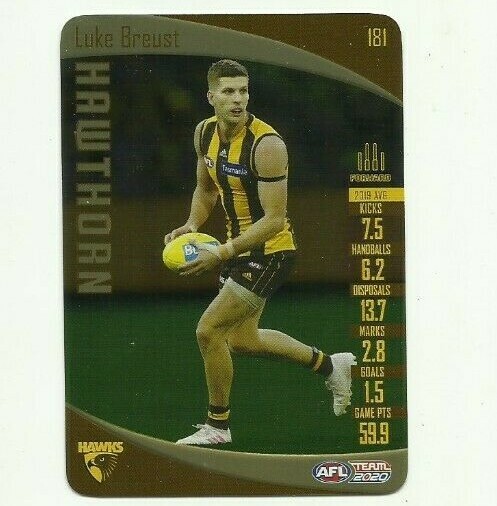 2020 TEAMCOACH GOLD HAWTHORN LUKE BREUST # 181 CARD AFL | eBay Australia