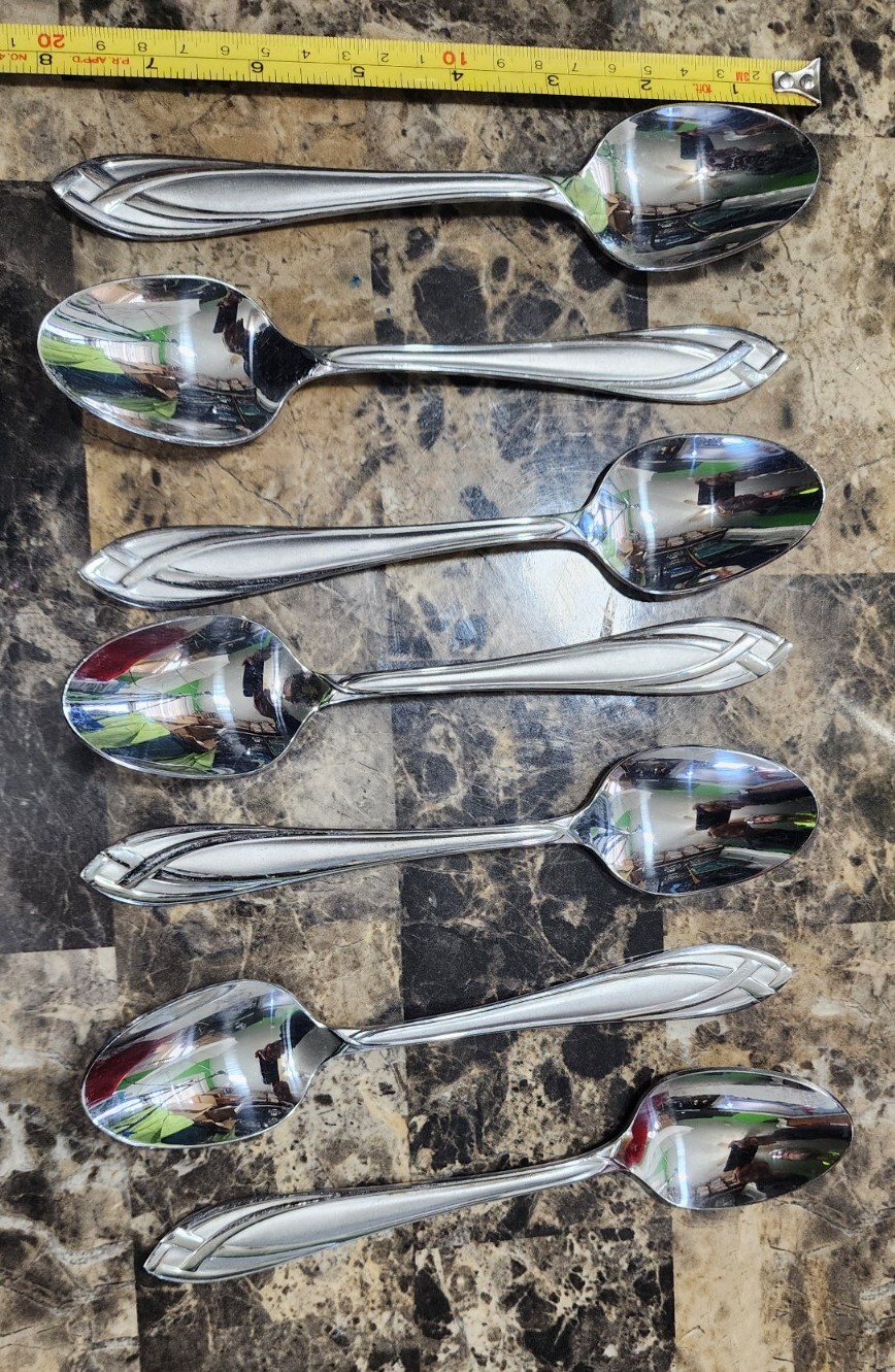 LOT OF 7 HAMPTON SILVERSMITHS LACE FROSTED PLACE/ OVAL SOUP SPOONS 🍲🥄 ...