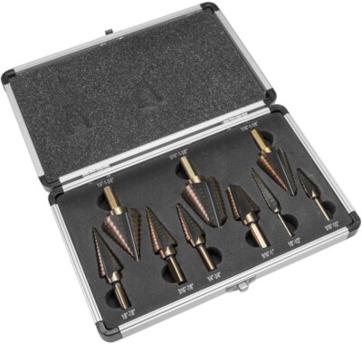 9 pcs Step Drill Bit Set Unibit Titanium Coated Double Cutting Blades ...