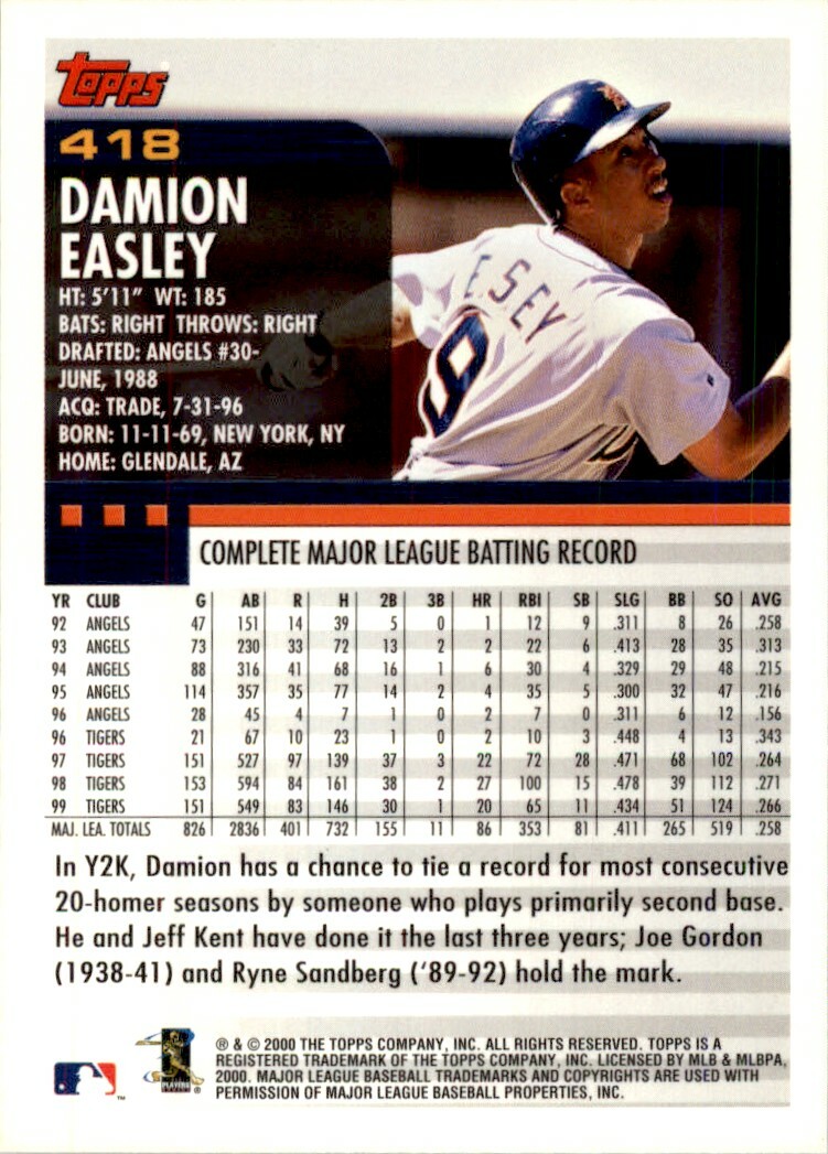 2000 Topps MLB Damion Easley #418 | eBay