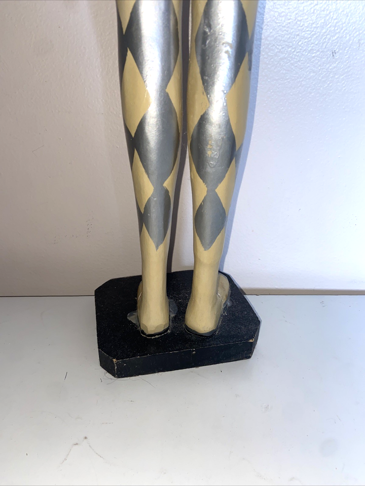Vtg Carved Wood Harlequin Statue Jester Sculpture Mid 20th Century ...