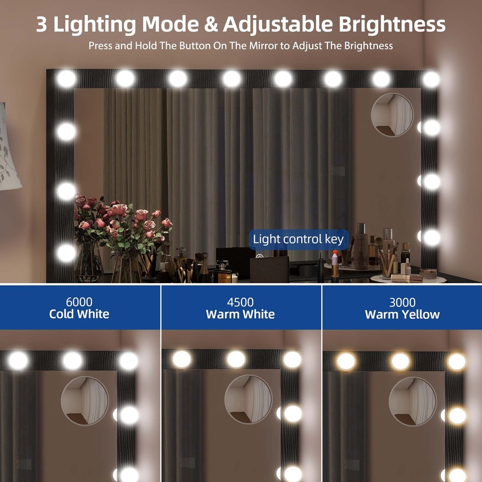 Vanity Makeup Table Set Dressing Desk With 14 LED Lighted Mirror & 8 ...