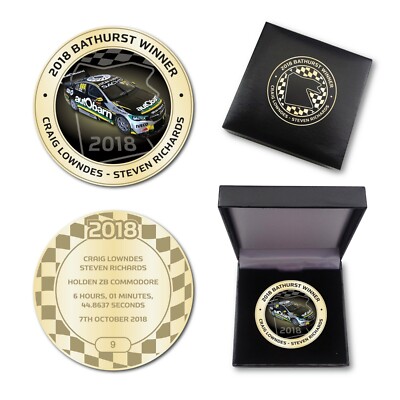 2018 BATHURST WINNER ANTIQUE GOLD MEDALLION IN BOX LOWNDES HOLDEN ZB ...