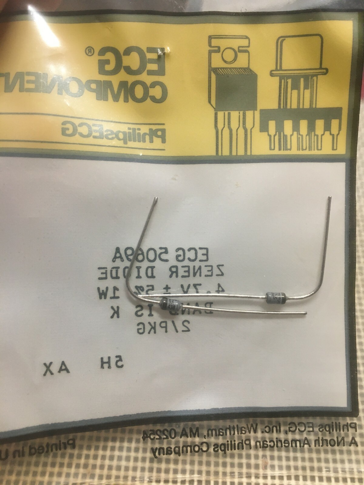 2x Diodes - Phillips Sylvania ECG Zener Diode 1 watt 2.7-27v FAST FREE ...