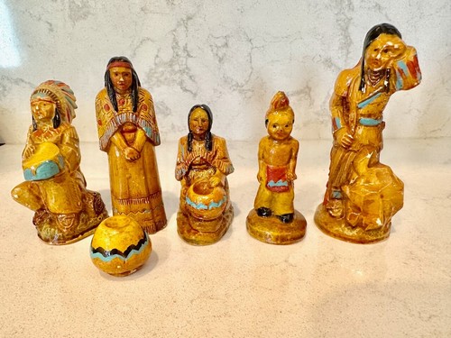 VINTAGE 1950s NATIVE AMERICAN INDIAN PAINTED CHALK WARE SET OF 6 ...