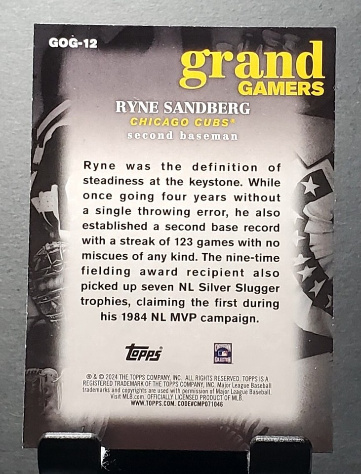 2024 Topps #GOG-12 Ryne Sandberg CUBS HOF'er GRAND GAMERS insert card⚾ ...