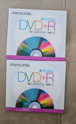 TWO Memorex DVD Plus R 2 Pack 16 X 4.7GB 120 Minutes BRAND NEW FACTORY ...