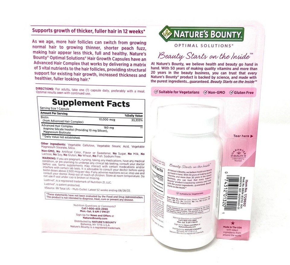 Nature's Bounty Optimal Solutions Hair Growth,Support Thicker, Fulle 90 ...