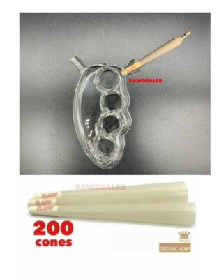 RAW organic KING size pre rolled cone+glass knuckle cone holder tobacco ...