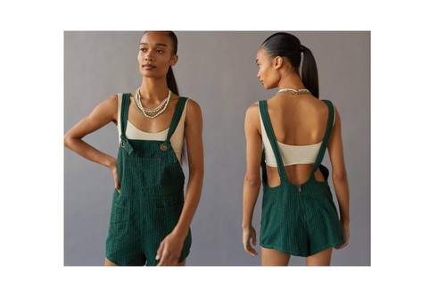 UO Sadie Linen Shortall Overall in Green Size S New With Tags | eBay