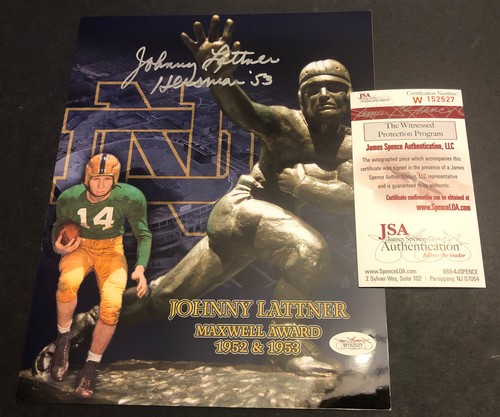 Johnny Lattner HEISMAN Football NCAA Signed Auto 8x10 PHOTO JSA Notre ...