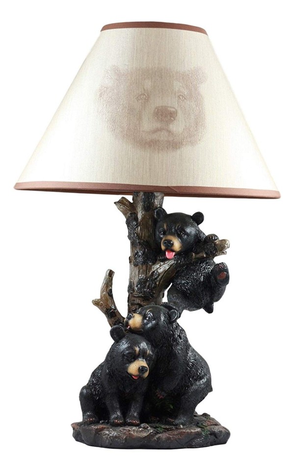 Ebros Climbing Black Bear Cubs Table Lamp Statue Decor With Bear Face ...