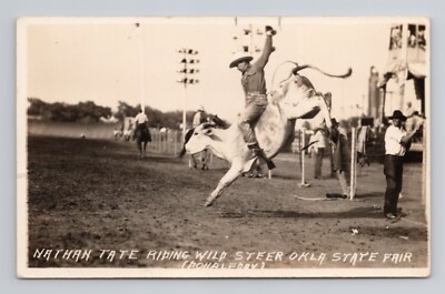 COWBOY RPPC Nathan Tate Bull Riding Oklahoma Fair Doubleday Photo ...