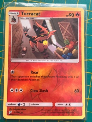 Torracat 21/181 Team Up Reverse Holo Pokemon card Fire type cat Litten ...