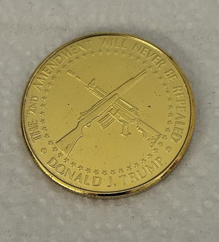 4 TRUMP CHALLENGE COIN GOLD ENAMEL EAGLE PRESIDENT 2nd AMENDMENT WOOD ...