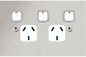 HPM 2-GANG POWERPOINT 10A 240V With Extra Switch, Stainless Steel Plate ...