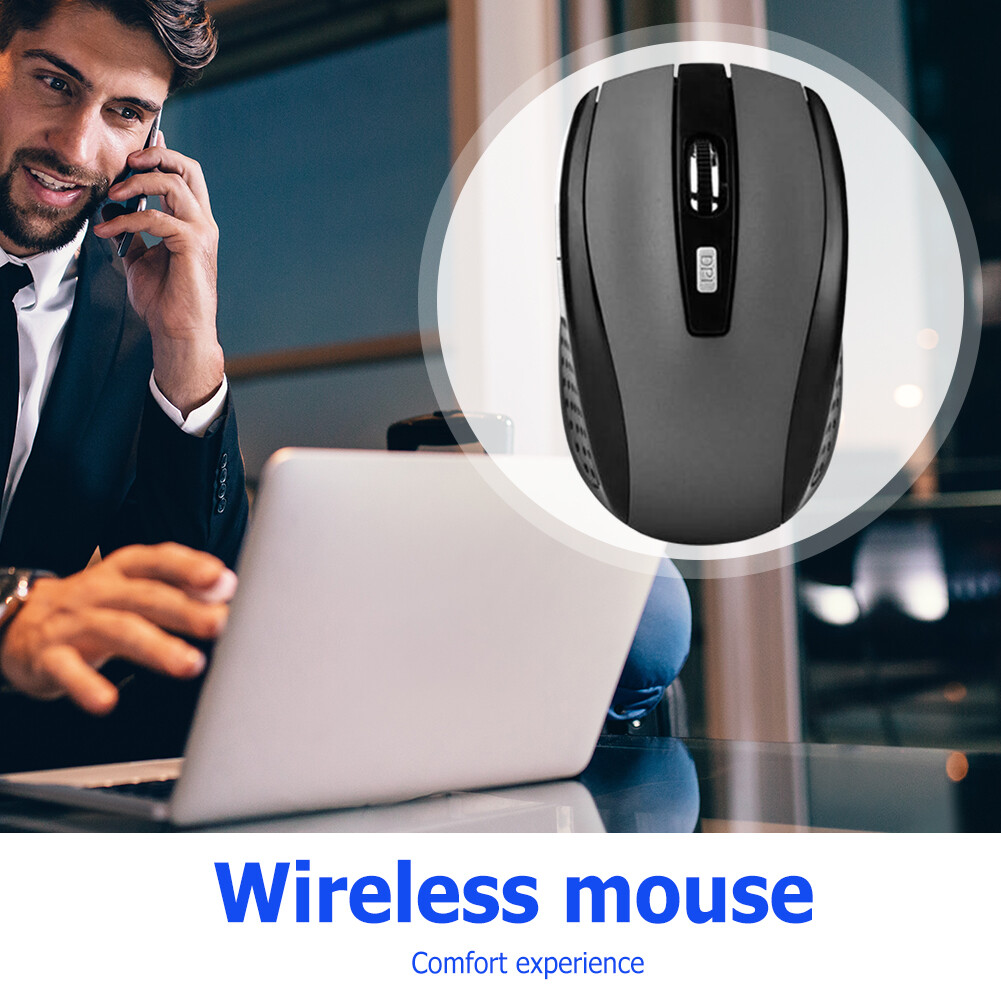 2.4GHz Wireless Optical Mouse 6 Buttons USB Receiver 2000 Mice (Grey ...